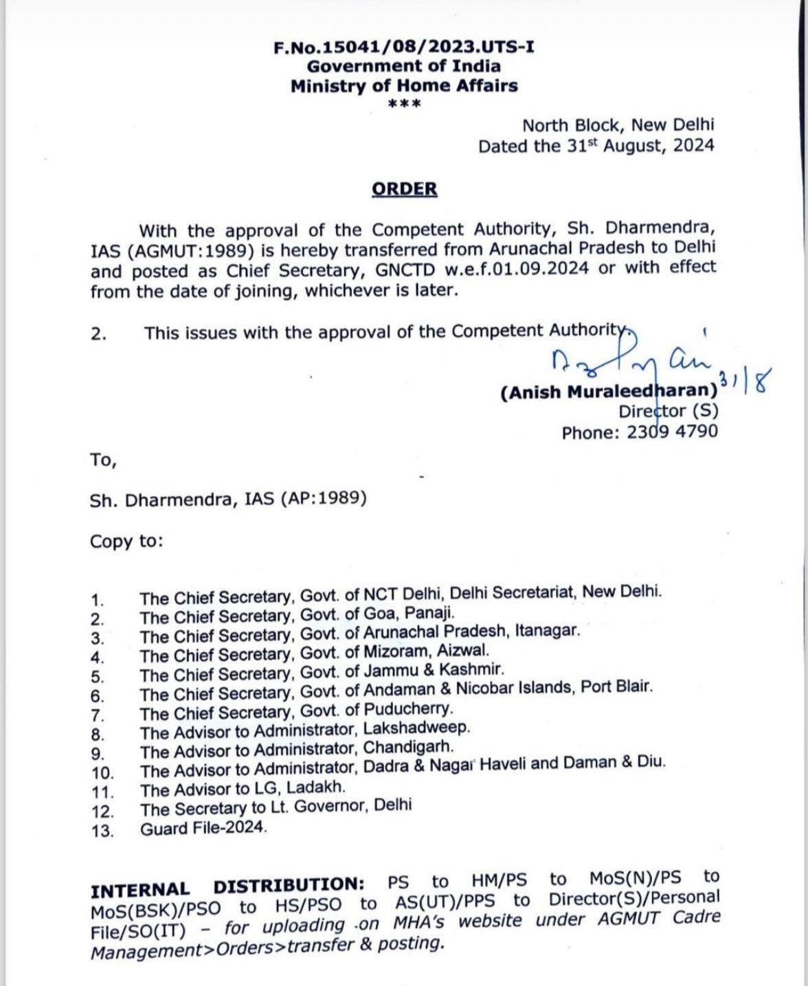 Centre Appoints 1989-Batch IAS Officer Dharmendra As Delhi Chief Secretary